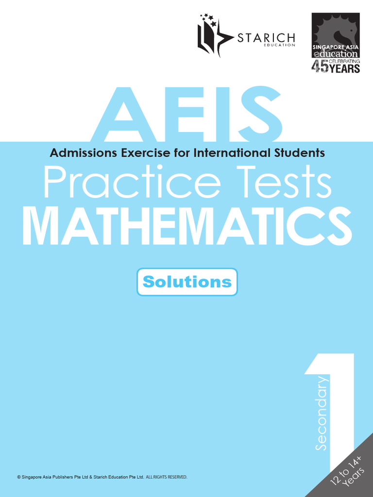 AEIS Practice Tests MATHEMATICS Secondary 1 12 To 14 Years Answer Keys ...