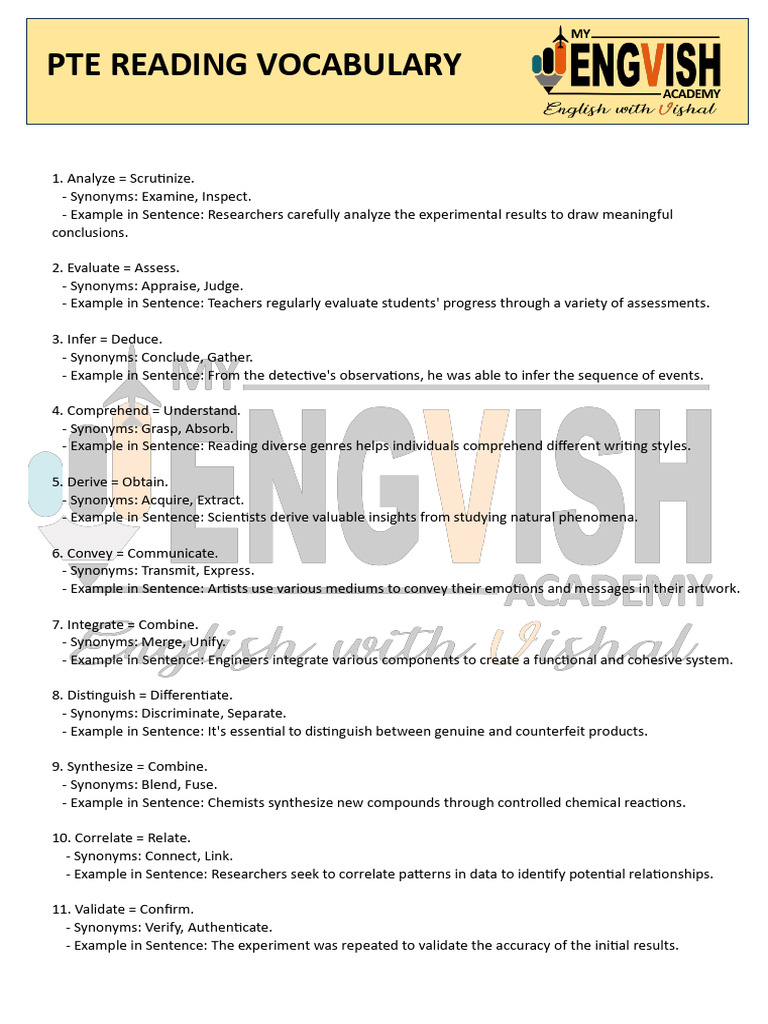 Pte Reading Vocabulary 50 Words Set | PDF | Experiment | Evidence