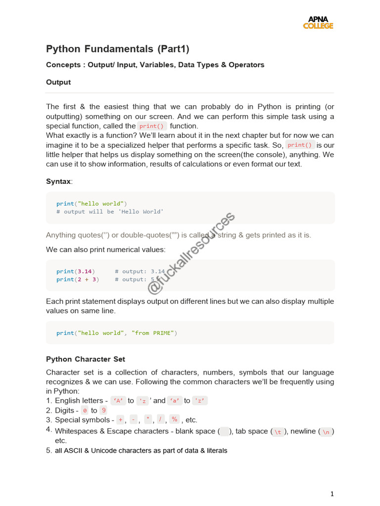 Python Fundamentals _Part1_watermark (2) | PDF | Data Type | Boolean ...