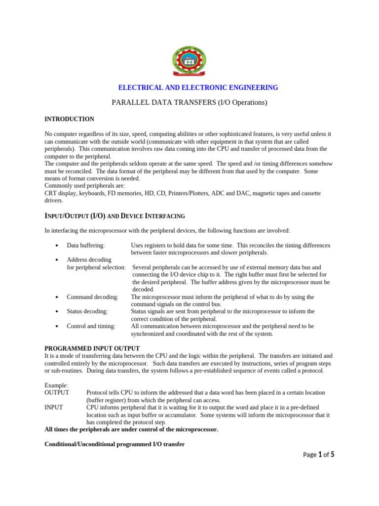 Parallel Data Transfers | PDF | Input/Output | Central Processing Unit
