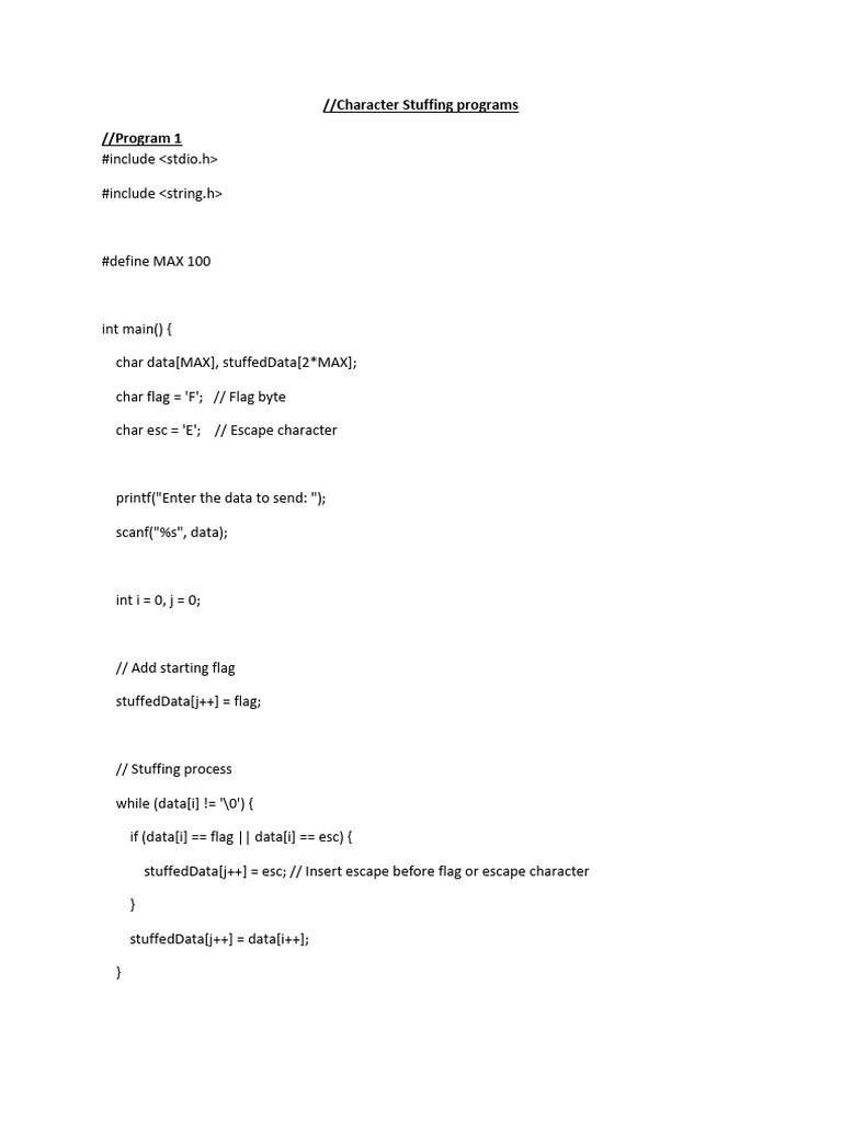 Character Stuffing Programs | PDF | Computer Programming | Computing