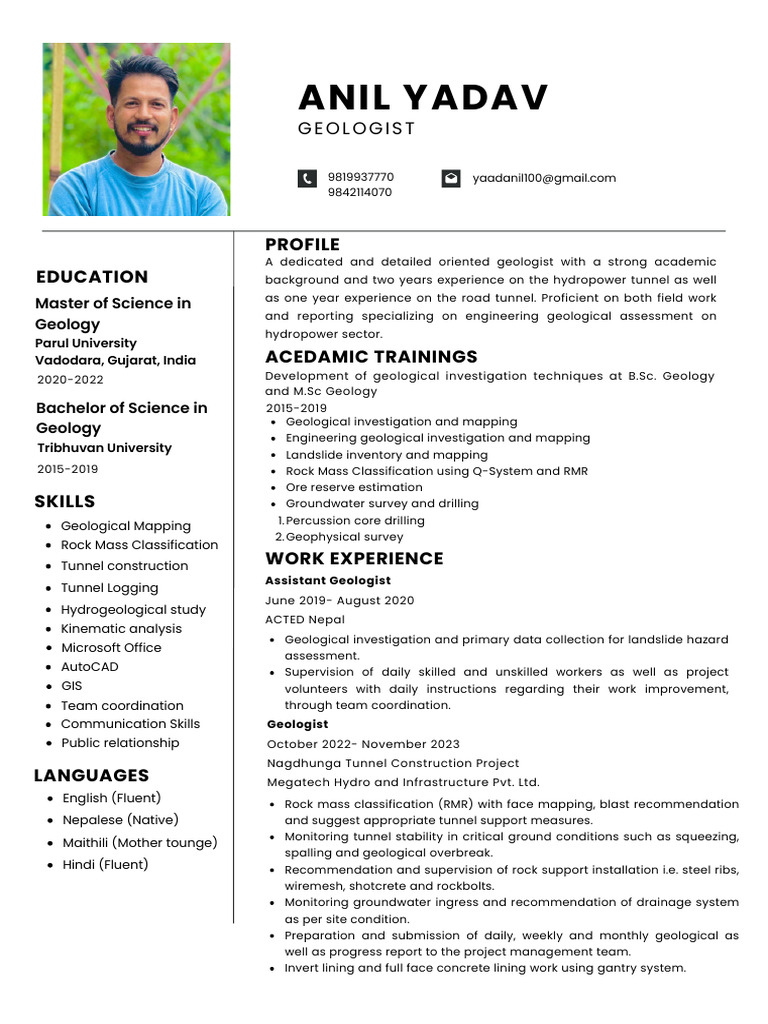 Anil Yadav Cv | PDF | Geology | Earth Sciences