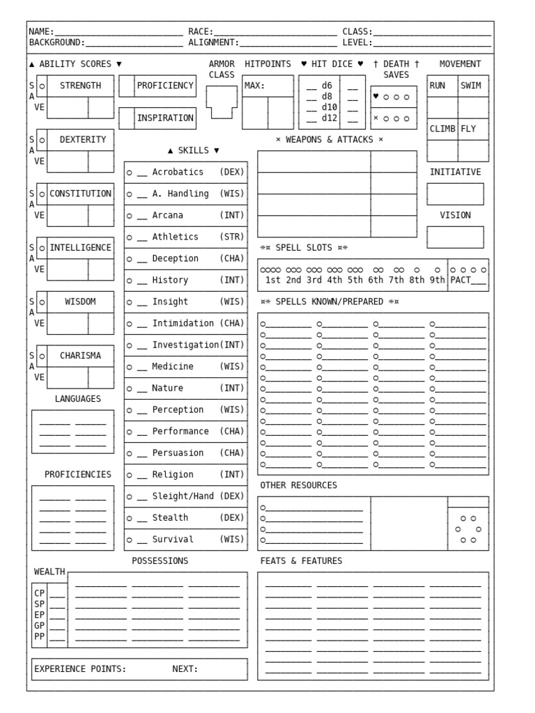 DND Char Sheet - Printable | PDF