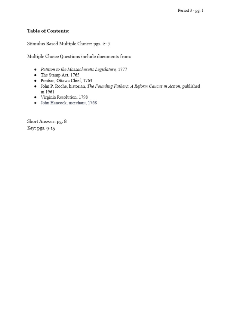Period 3 - Part 1 - Stimulus Based Multiple Choice and Short Answer ...