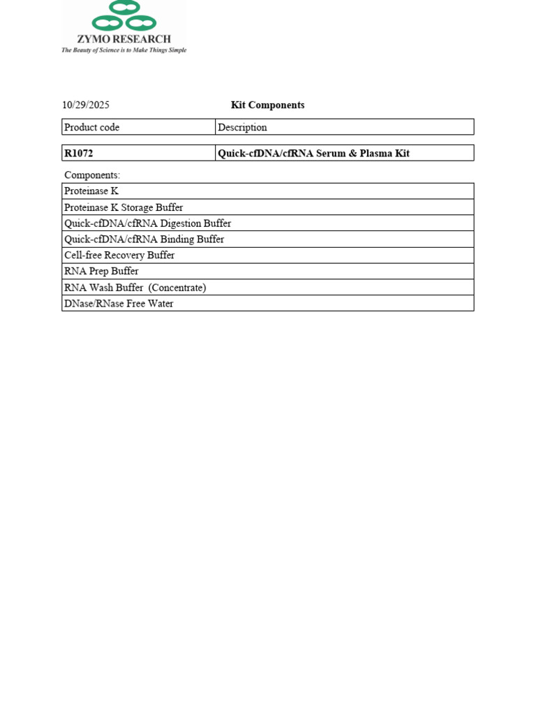 r1072 Quick-cfdna Cfrna Serum Plasma (2) | PDF | Dangerous Goods | Toxicity
