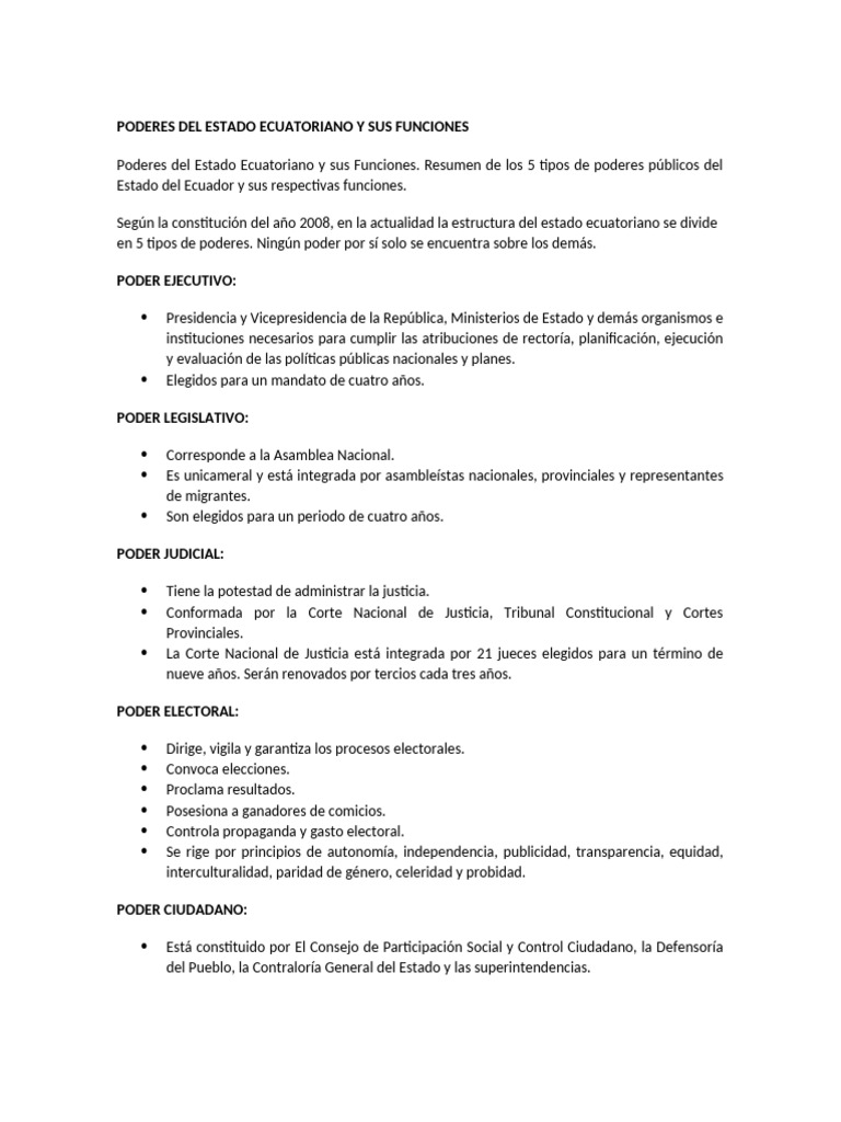 PODERES DEL ESTADO ECUATORIANO Y SUS FUNCIONES, JULIO PATIÑO, PFOM, 05 ...