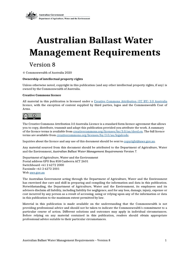 Australian Ballast Water Management Requirements Small | PDF