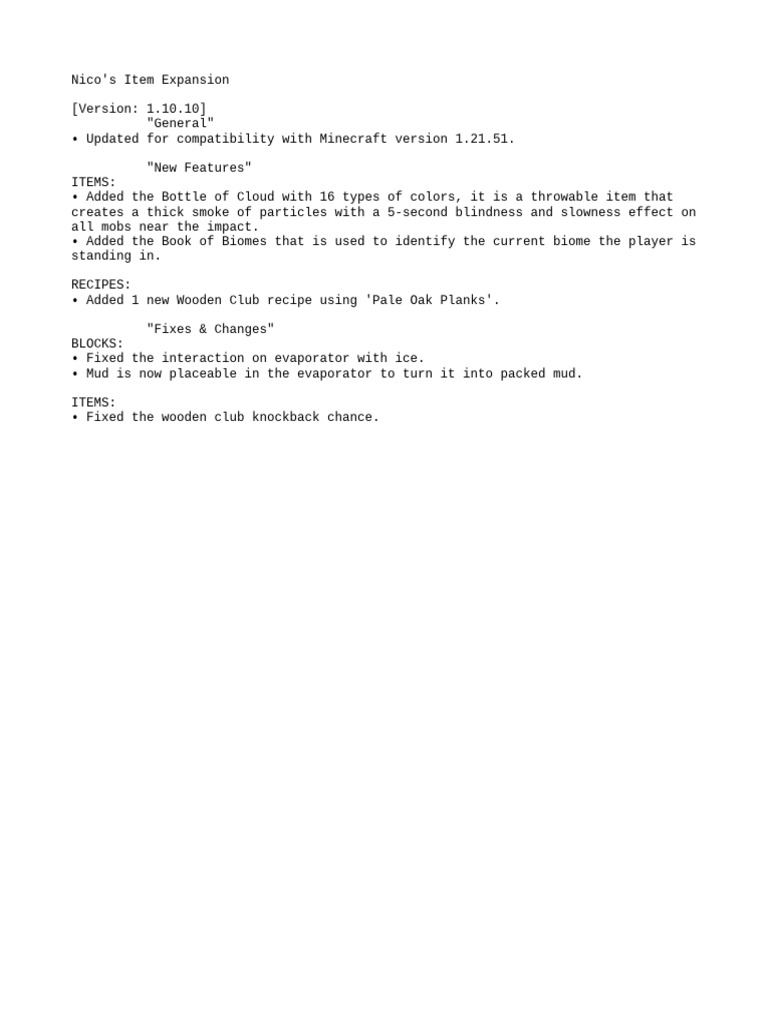 Changelog - Nico's Item Expansion | PDF