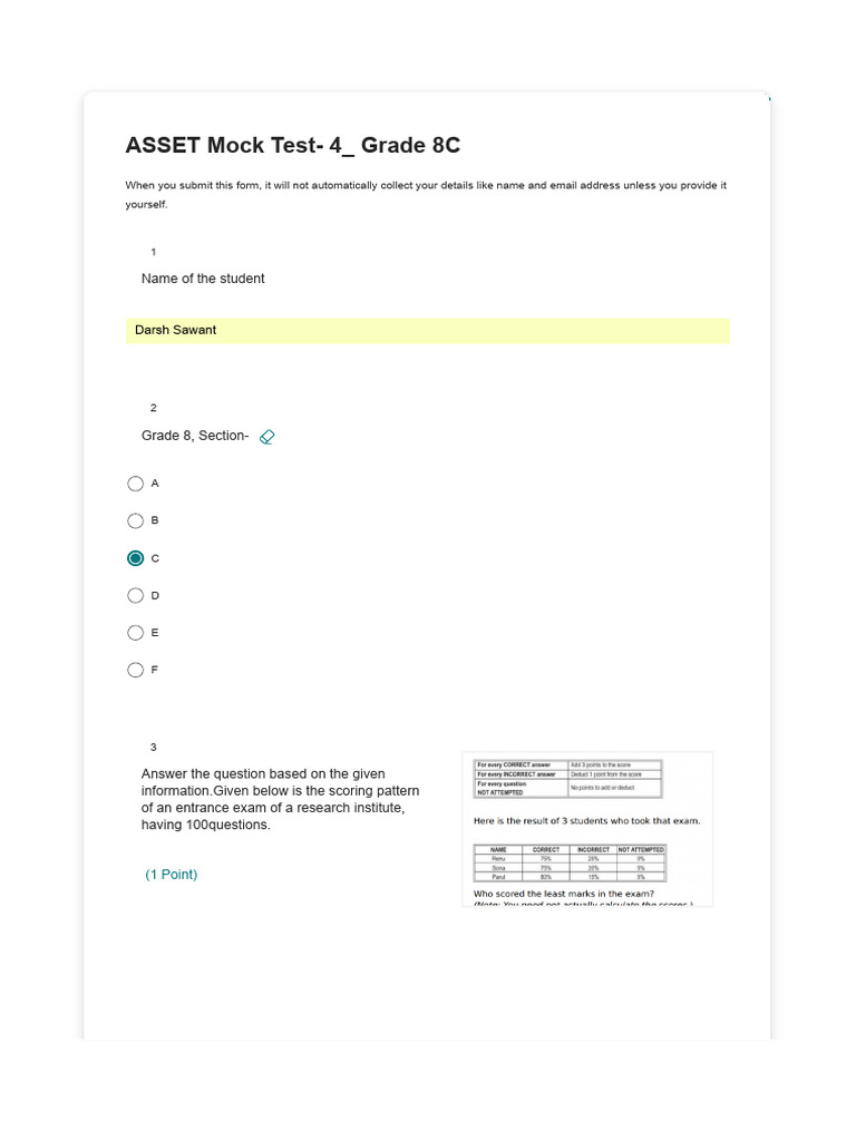 ASSET Mock Test- 4_ Grade 8C | PDF | Triangle | Angle