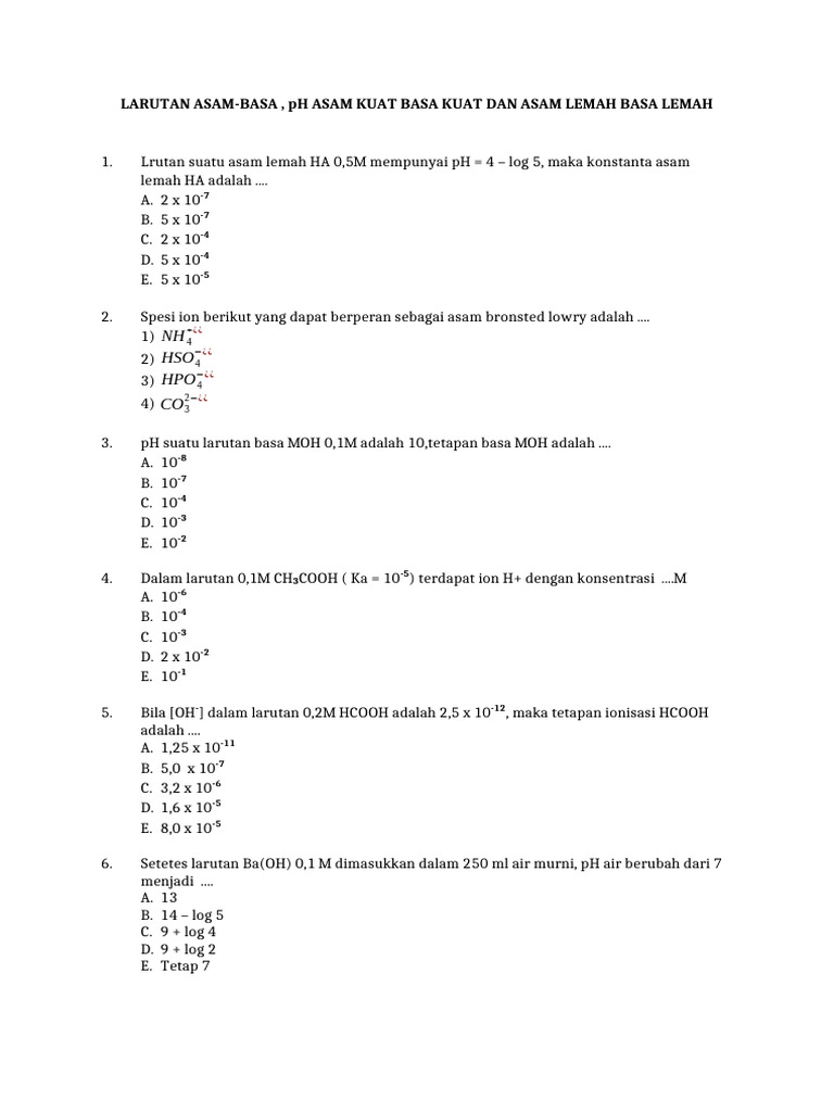 2025 - Soal Latihan Asam Basa | PDF