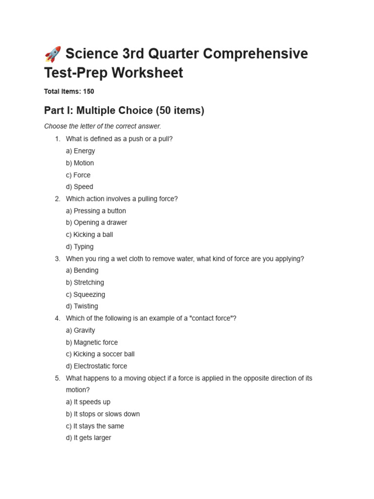 ? Science 3rd Quarter Comprehensive Test-Prep Worksheet | PDF | Light ...