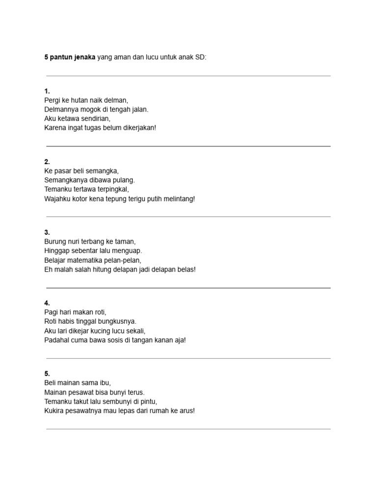 5 Pantun Jenaka Yang Aman Dan Lucu Untuk Anak SD | PDF