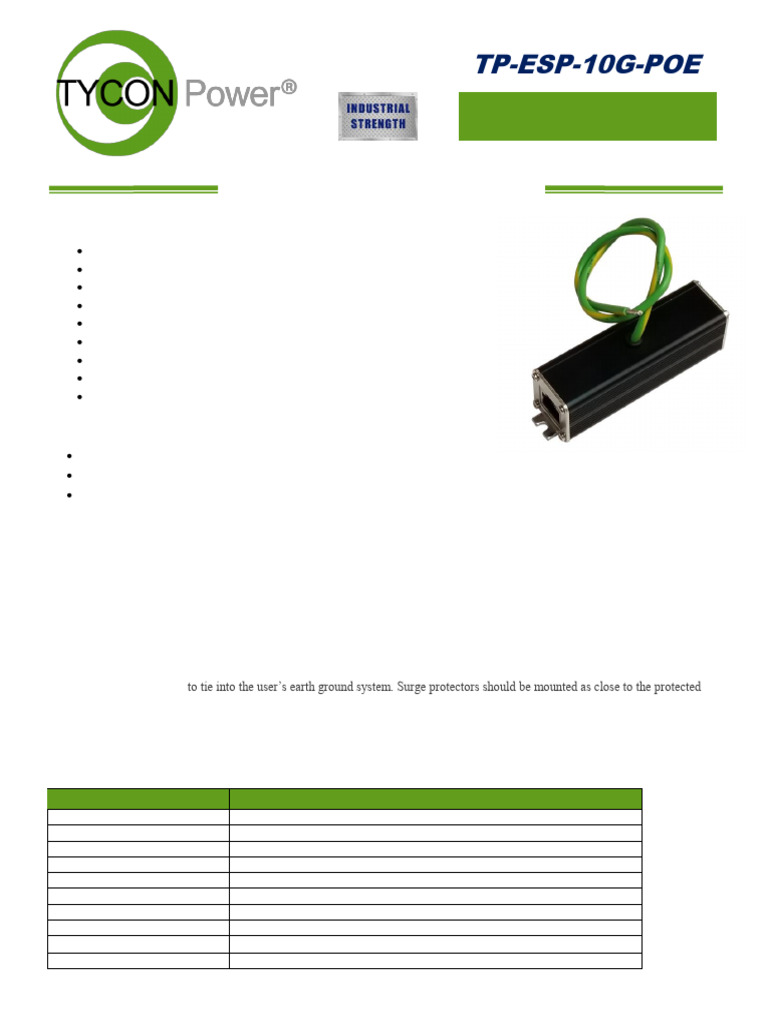 TP-ESP-10G-POE Surge Protector Spec Sheet | PDF | Information And ...