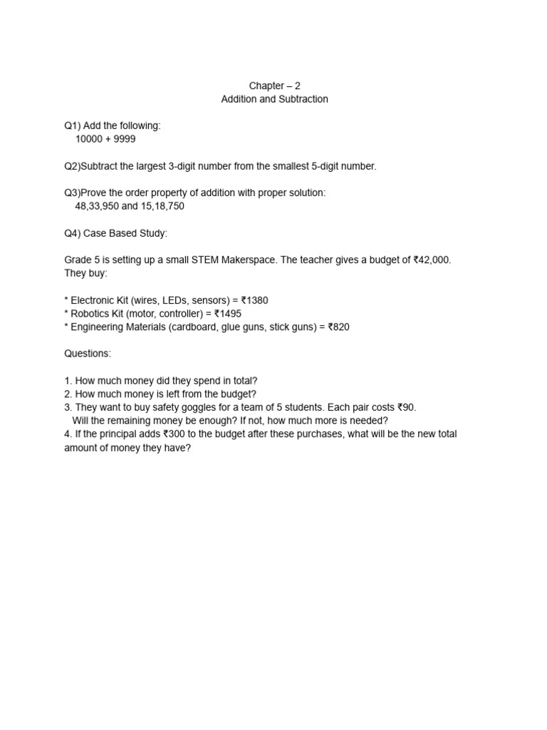 Chapter - 2 Addition and Subtraction | PDF
