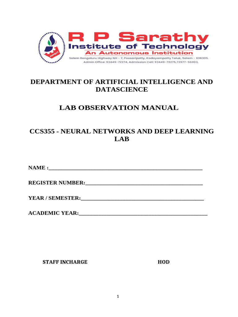 NN&DL Lab Manual Front Page | PDF | Deep Learning | Artificial Intelligence