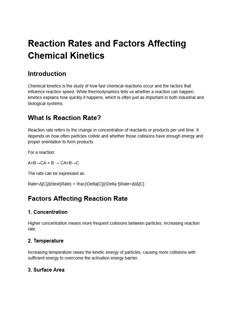 Reaction Rates and Factors Affecting Chemical Kinetics | PDF | Reaction ...