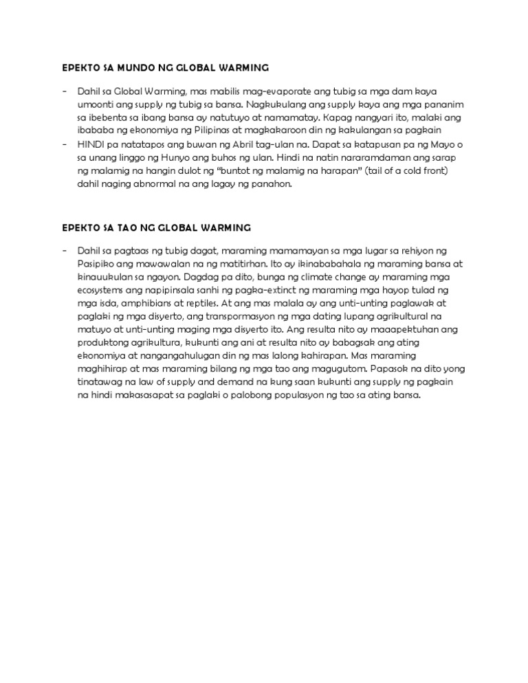 Epekto Sa Mundo NG Global Warming | PDF