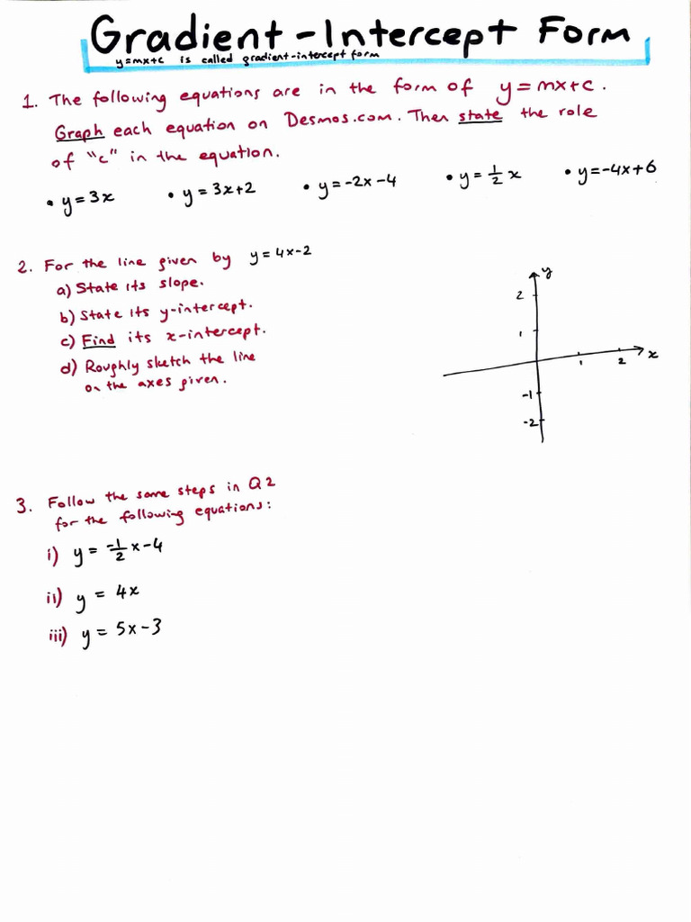 G8 Gradient - Intercept Form of the Linear Equation | PDF