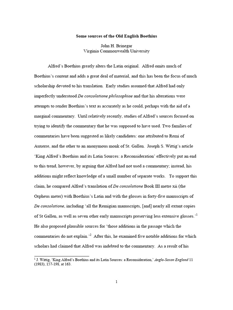 Some Sources of the Old English Boethius_John H. Brinegar | PDF | Douay ...
