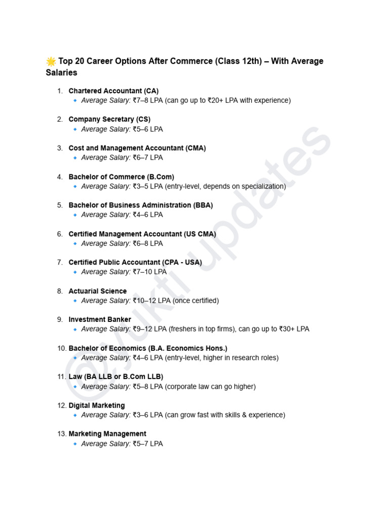 Commerce Best Career Options | PDF