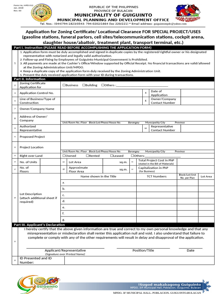 Application For Zoning Certificate of Special Projects | PDF