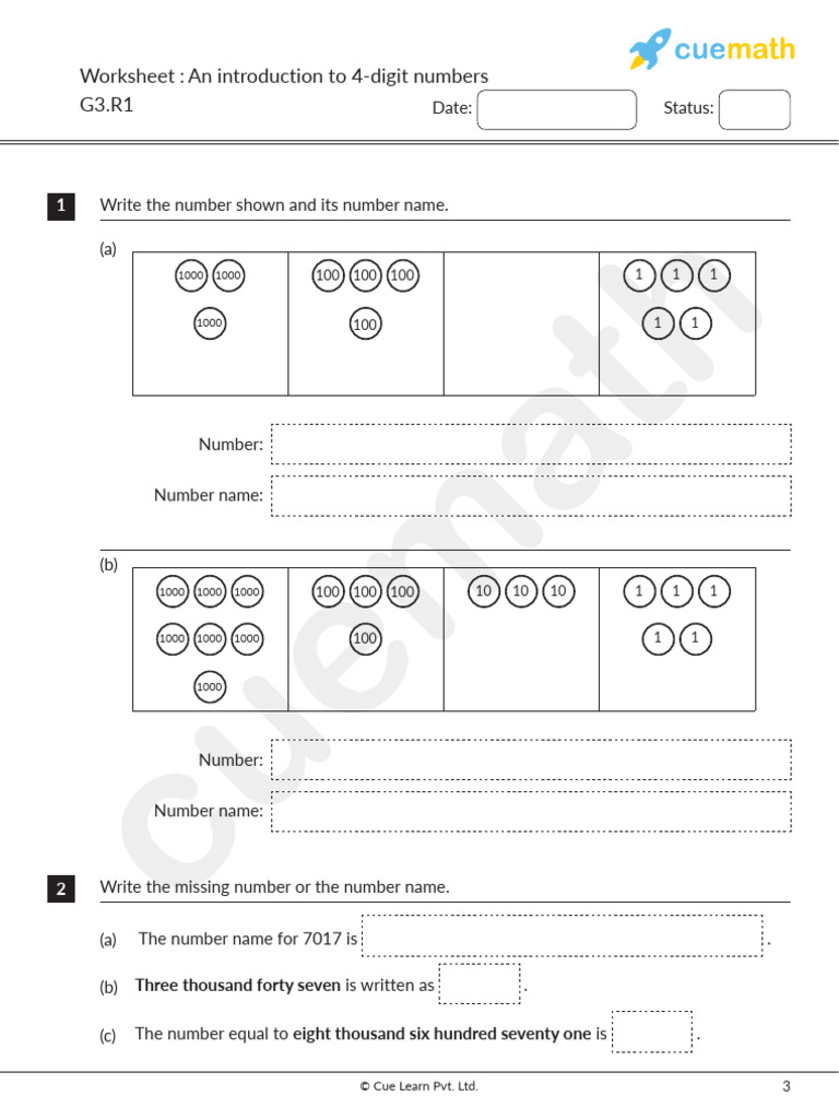 3rd Grade Math Worksheet 4 Digit Numbers | PDF