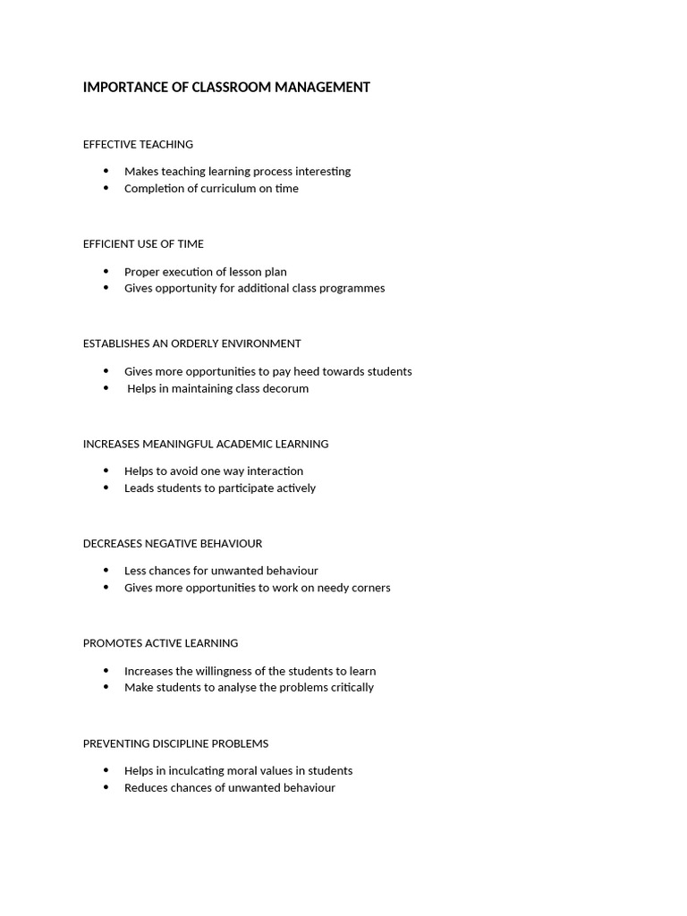 Importance of Classroom Management | PDF | Classroom Management | Learning