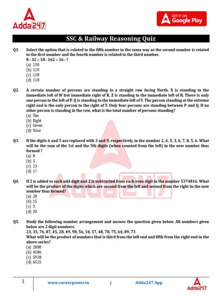SSC & Railways Reasoning Quiz (Eng) File | PDF