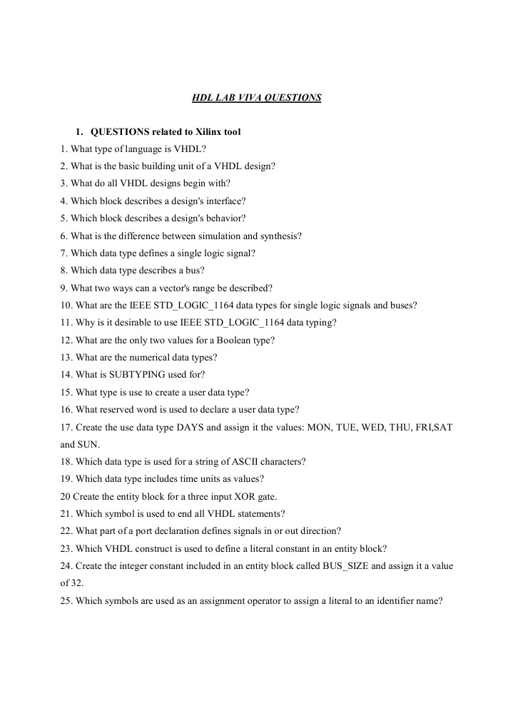 HDL Lab Viva Questions | PDF | Vhdl | Data Type