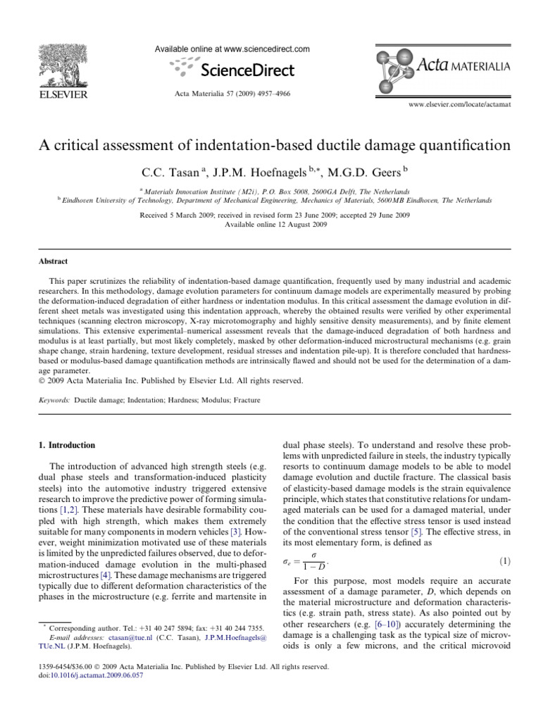 Tasan, Hoefnagels, Geers - 2009 - A critical assessment of indentation ...