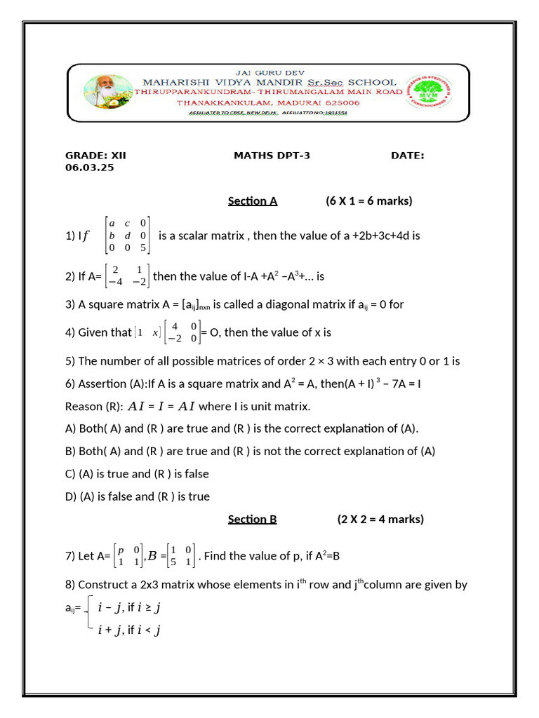 Maths DPT-3 | PDF | Matrix (Mathematics) | Functional Analysis