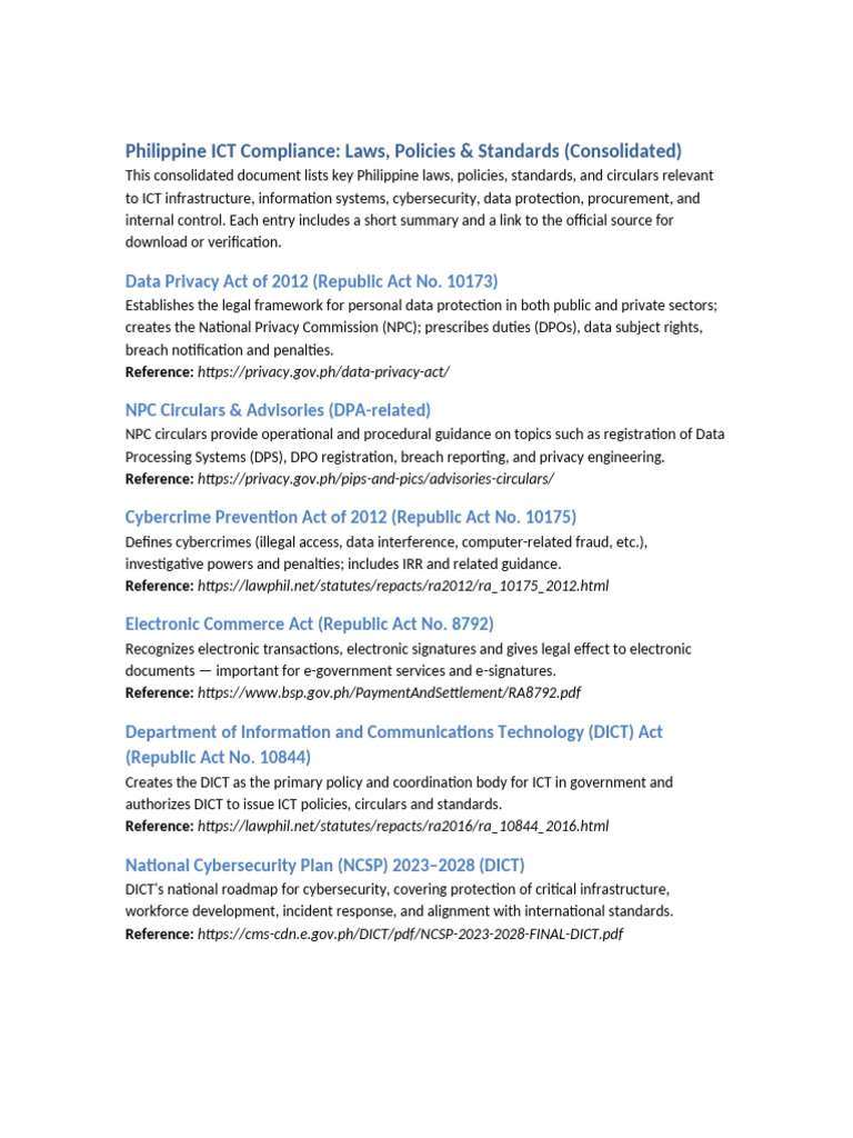 Philippine ICT Compliance Requirements Consolidated | PDF | Computer ...