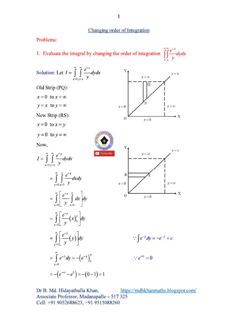 Multiple Integrals Change of Order of Integration Notes | PDF