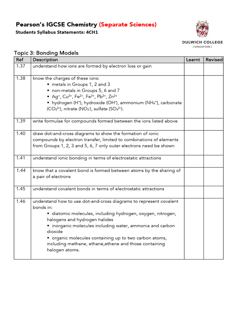 Syllabus Statements Bonding Models SS | PDF