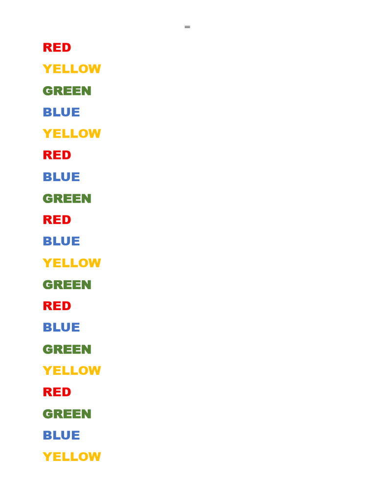 Color & Scoring Sheets - Stroop Effect | PDF | Yellow | Color