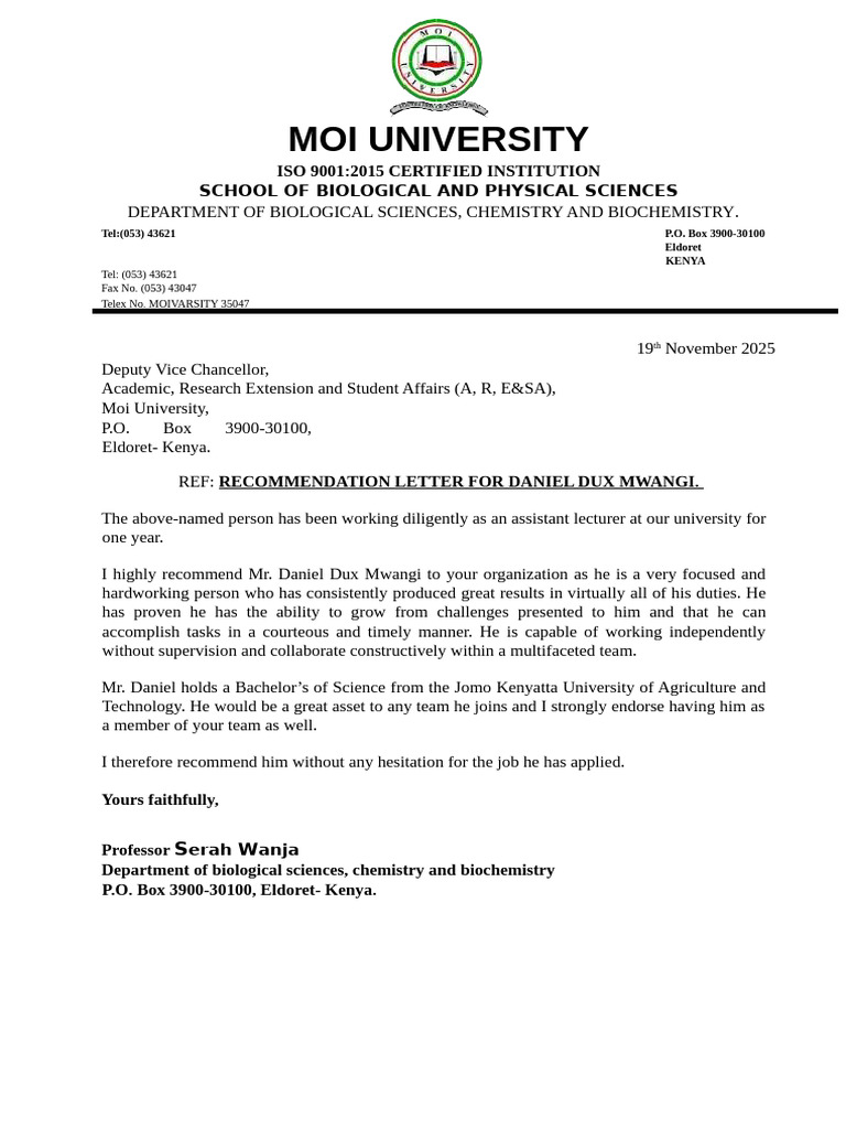 Moi Uni Recommendation-letter | PDF
