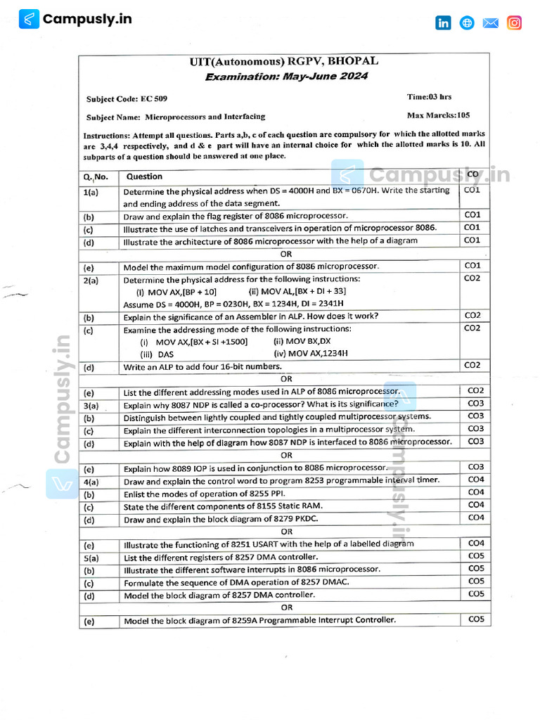 Microprocessor and Interfacing Back-Campusly PYQs | PDF