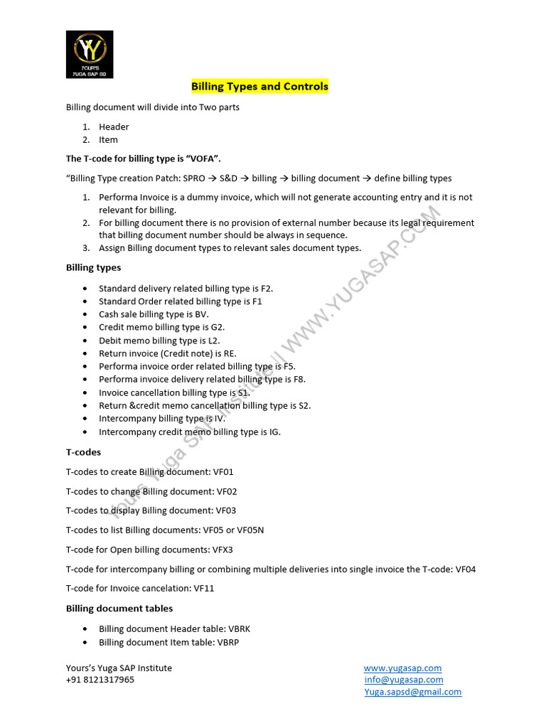 Billing Types and Controls | PDF