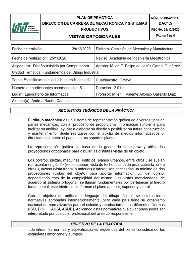 Práctica DAC1.5 Vistas Ortogonales | PDF | Dibujo técnico