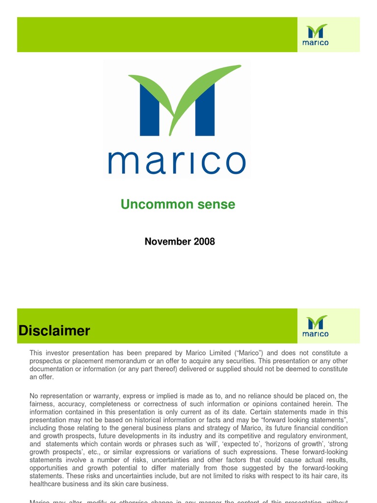 Marico Presentation | PDF | Business Economics | Earnings