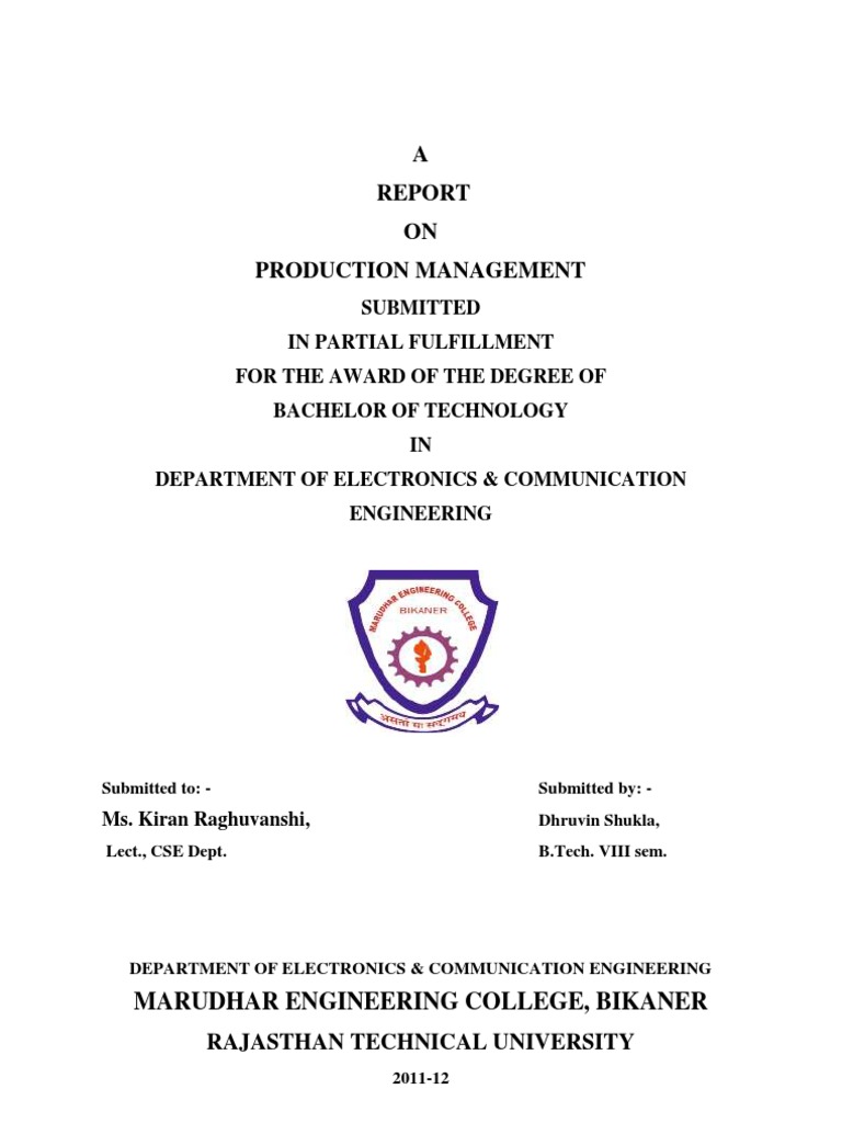 Production Management Report | PDF | Operations Management | Retail