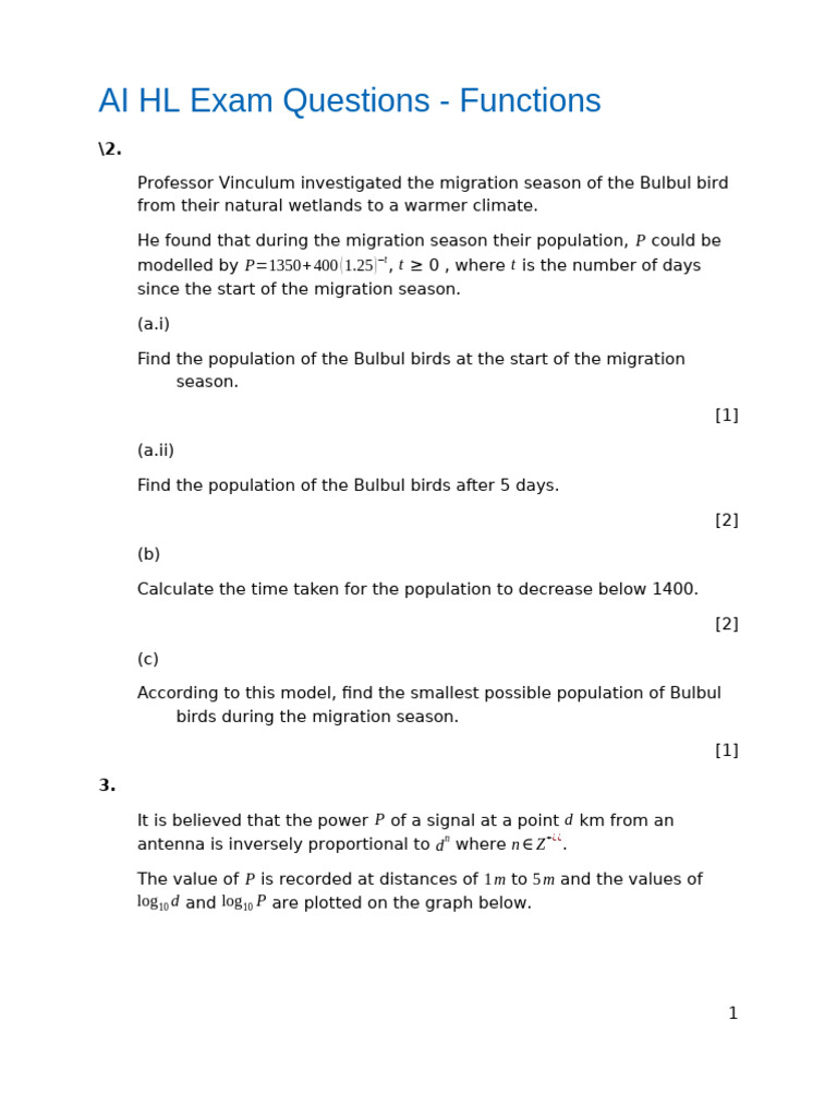 AI HL IB Questions - Functions | PDF | Function (Mathematics) | Area