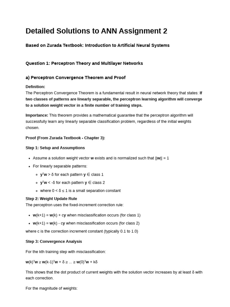 ANN Assignment Detailed Solutions | PDF | Algorithms | Machine Learning