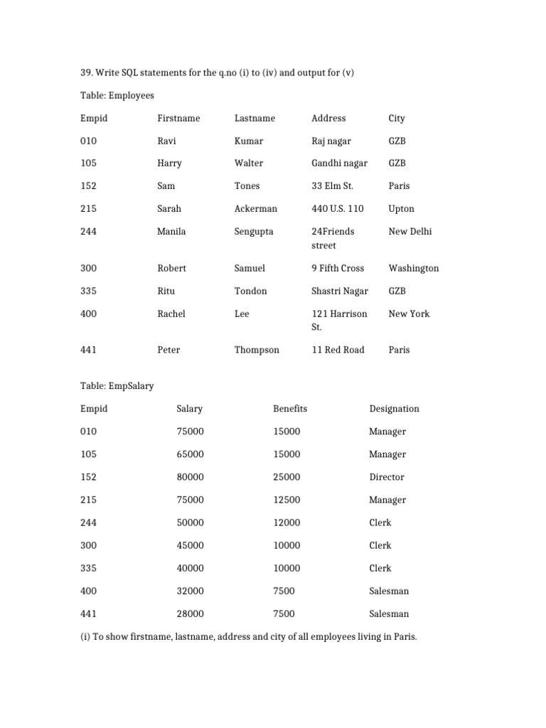 SQL Question With Tables (1) | PDF