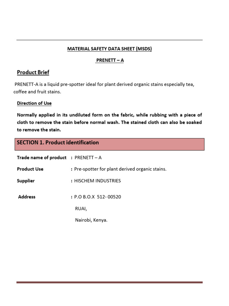 002 Prenett - A Material Safety Data Sheet | PDF | Waste Management | Personal Protective Equipment