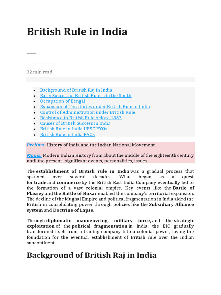 British Rule in India | PDF | British Empire | East India Company