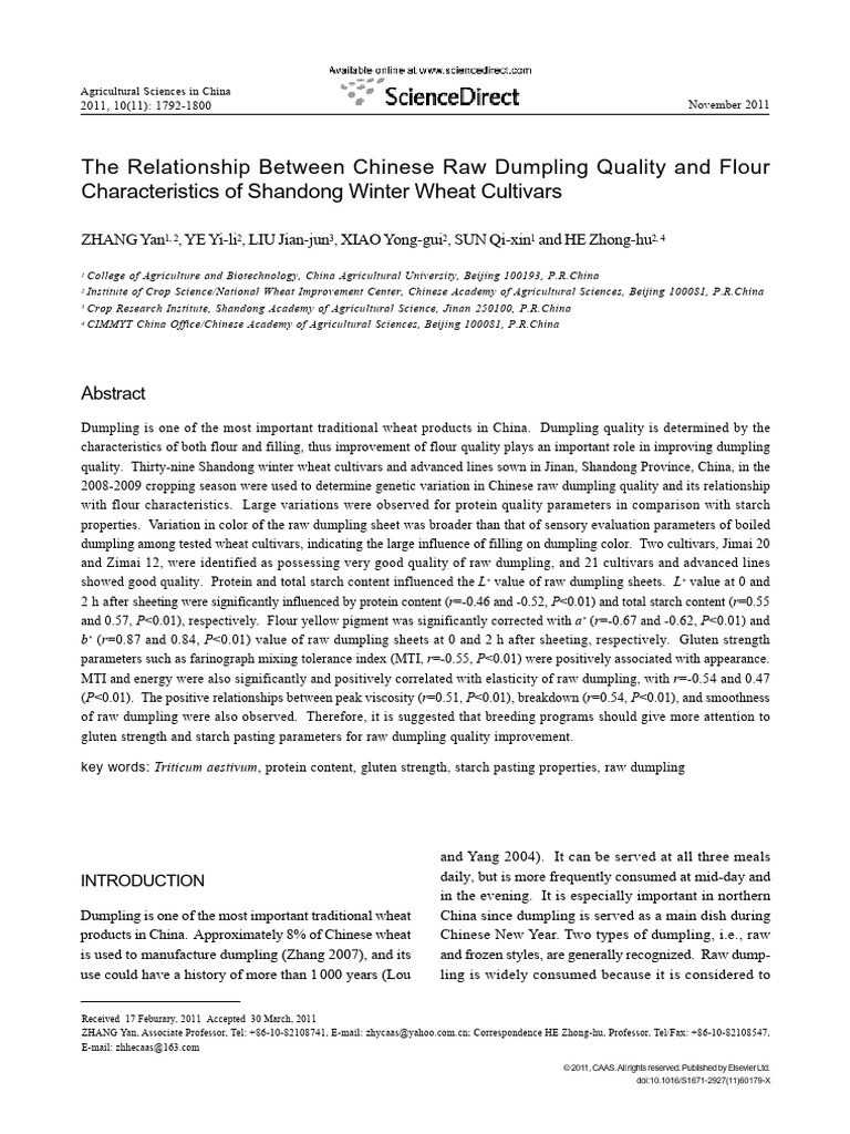 The Relationship Between Chinese Raw Dumpling Quality and Flour ...