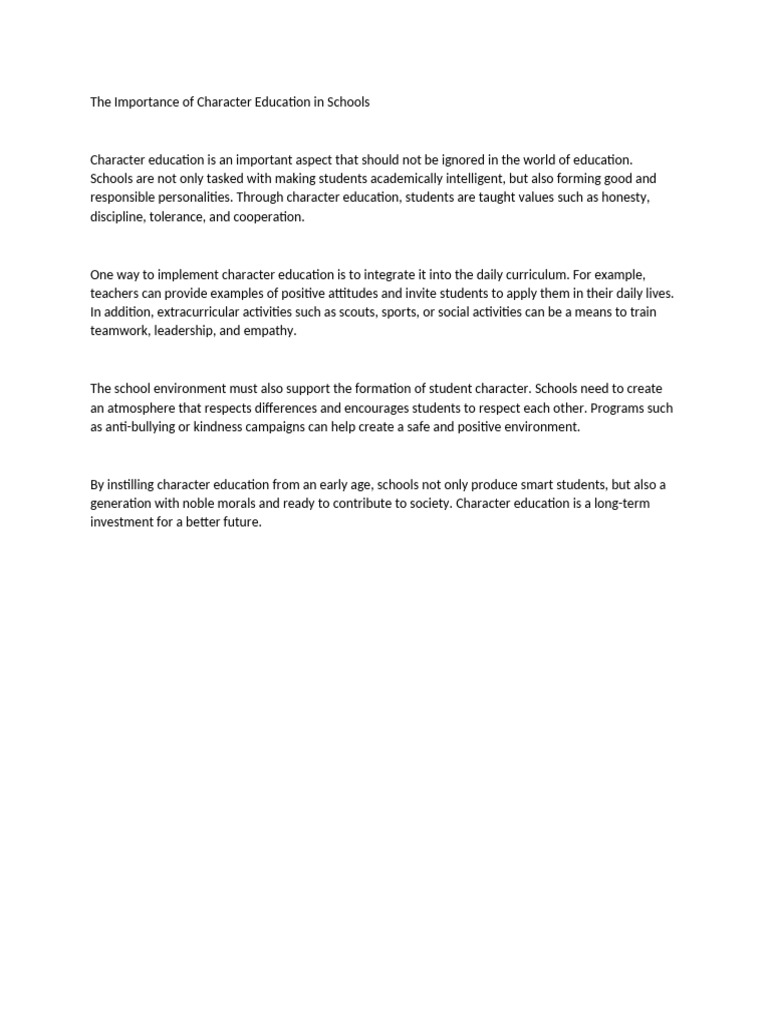 The Importance of Character Education in Schools | PDF