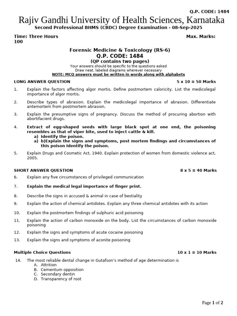 BHMS - 1484 - FORENSIC MEDICINE AND TOXICOLOGY - TP1 ( AUGUST-2025 ...