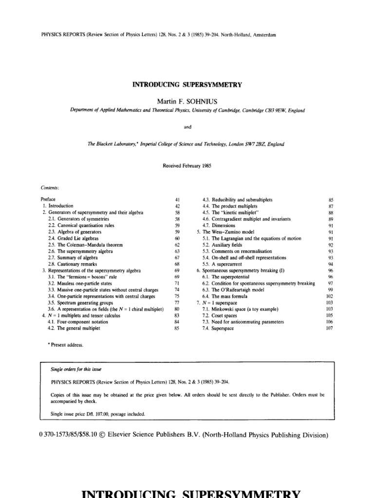 Introduction To Supersymmetry Sohnius Article Physics Reports | PDF ...